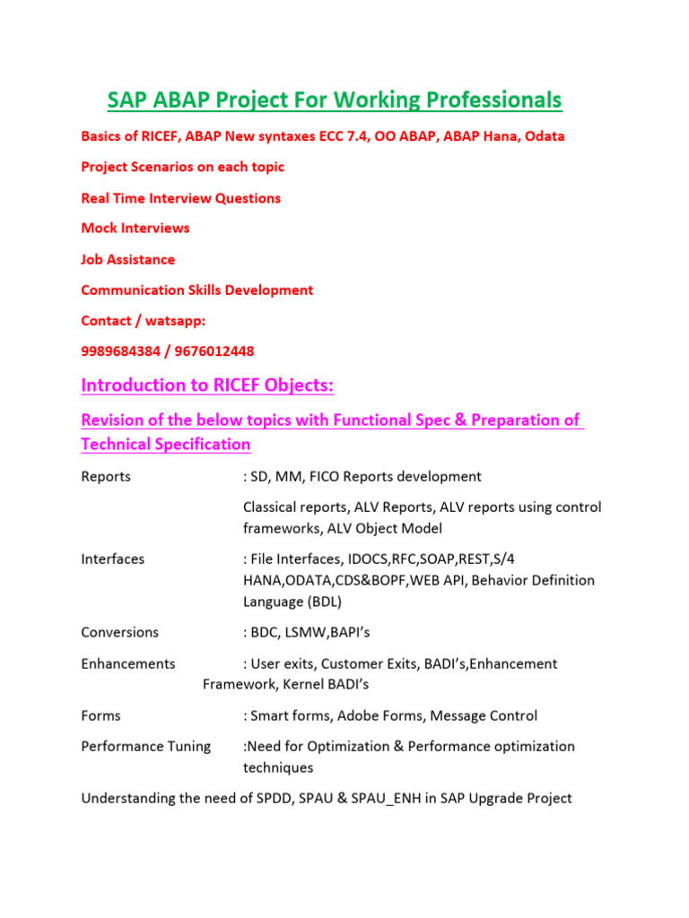 SAP ABAP Project Training New Syllabus | PDF | Class (Computer ...