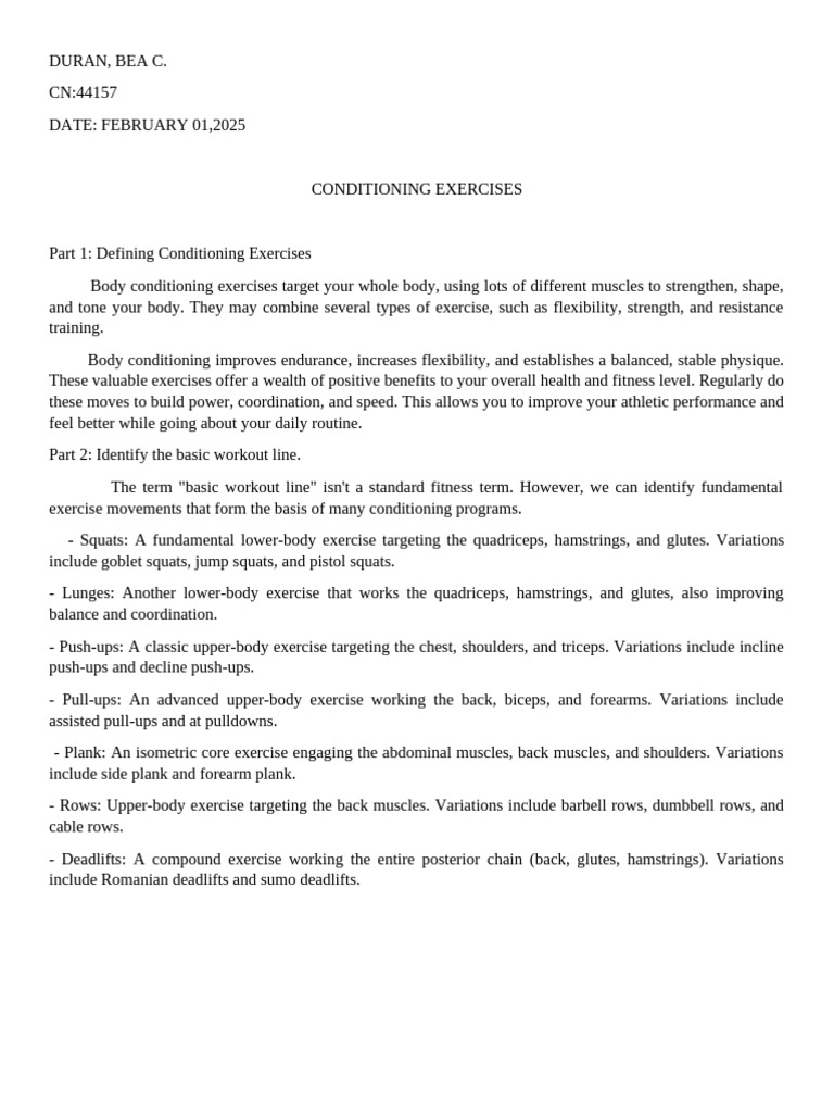 Pathfit 2 Conditioning Exercises | PDF