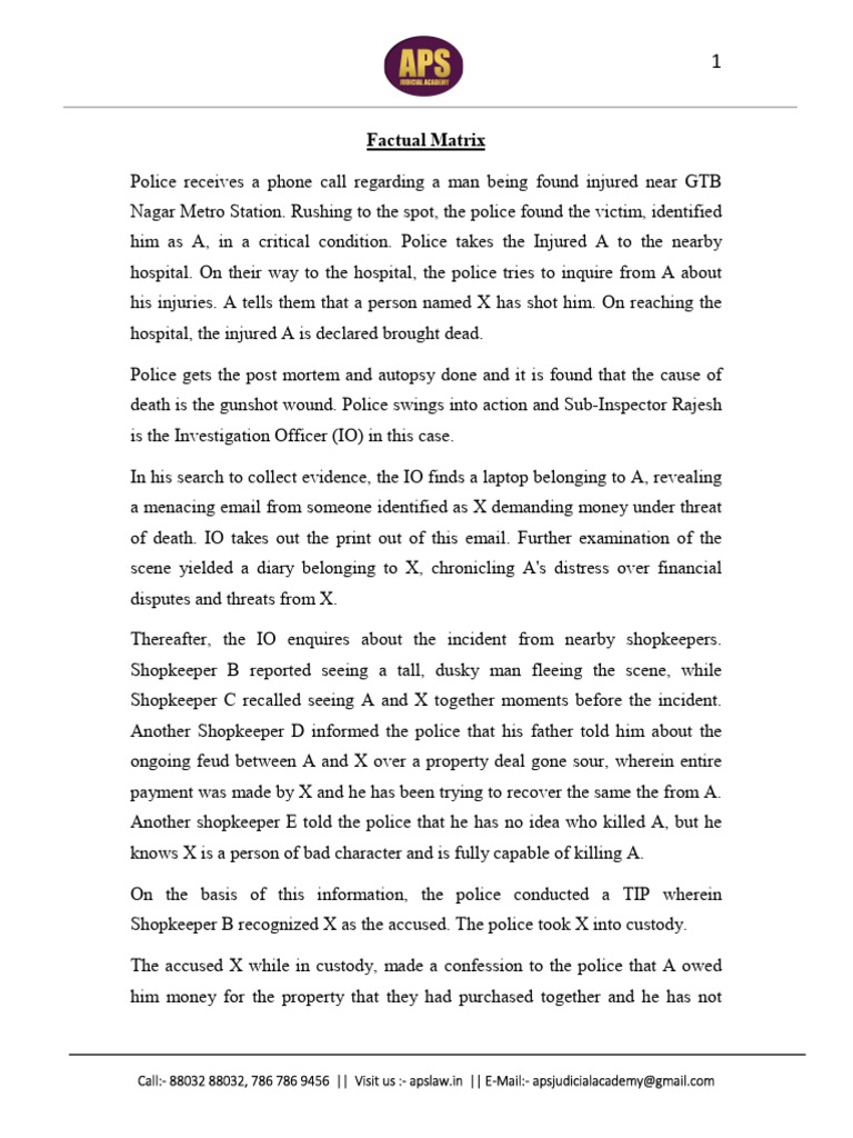 1aps Notes Evidence Factual Matrix 20240312013526 | PDF | Murder ...