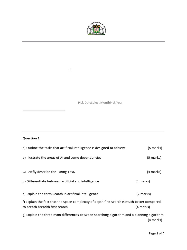 AI Exam Paper: BIT 2319 August 2017 | PDF | Artificial Intelligence ...