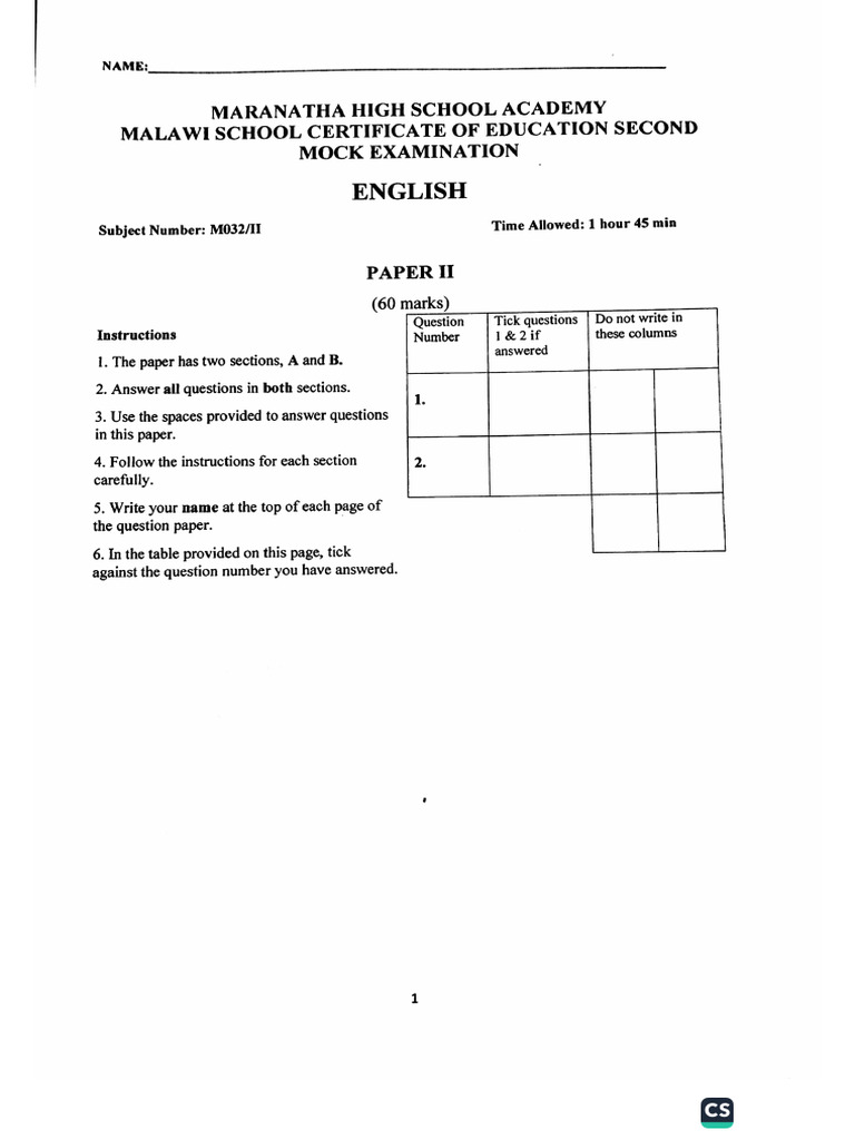 2025 Maranatha Mock 2 English P2 | PDF