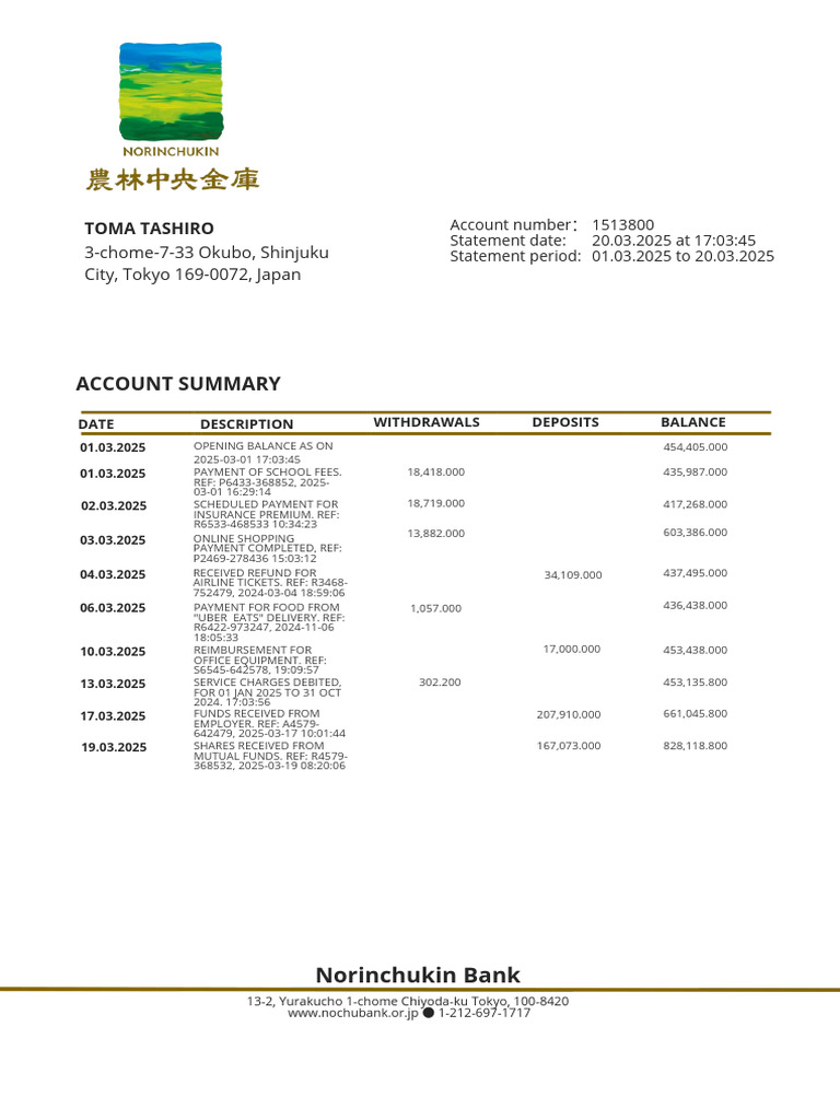 Japan Norinchukin Bank Statement - PDF - 20250323 - 120458 - 0000 | PDF