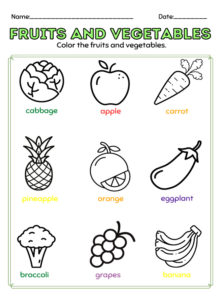 Colorful Fruits and Vegetables Activity | PDF