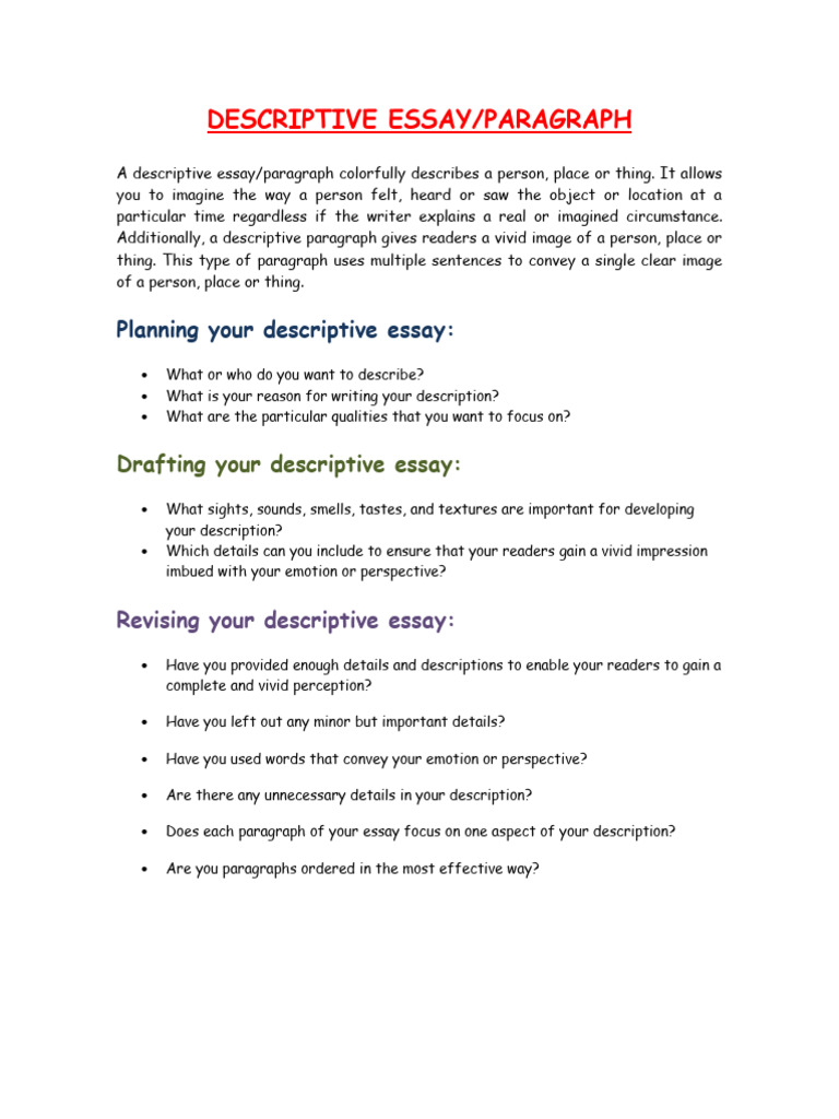 Descriptive Essay People Objectsplaces | PDF | Essays