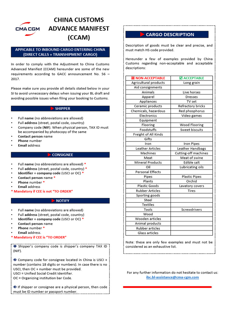 China Customs Advance Manifest Guide | PDF