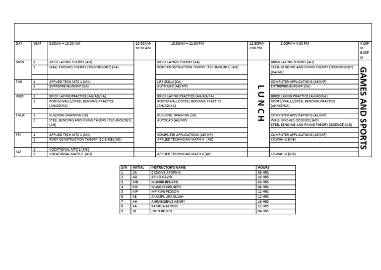 Time Table Ncbc Term One | PDF