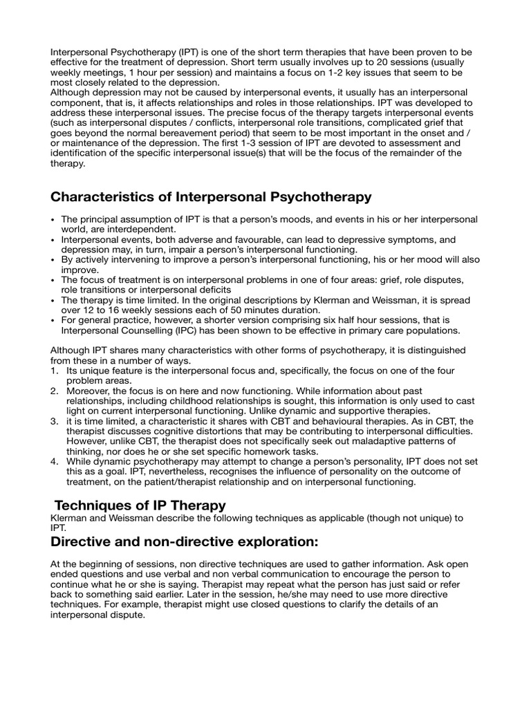 Interpersonal Psychotherapy | PDF | Psychotherapy | Mental Health