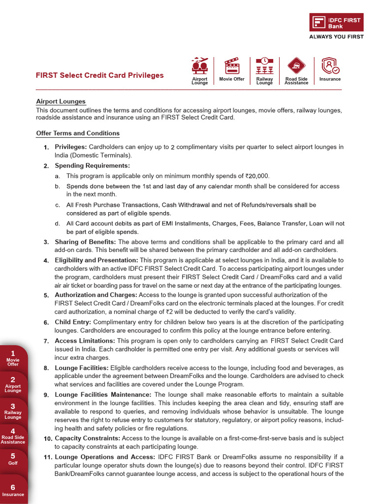 FIRST Select Privileges | PDF | Credit Card | Airport Lounge
