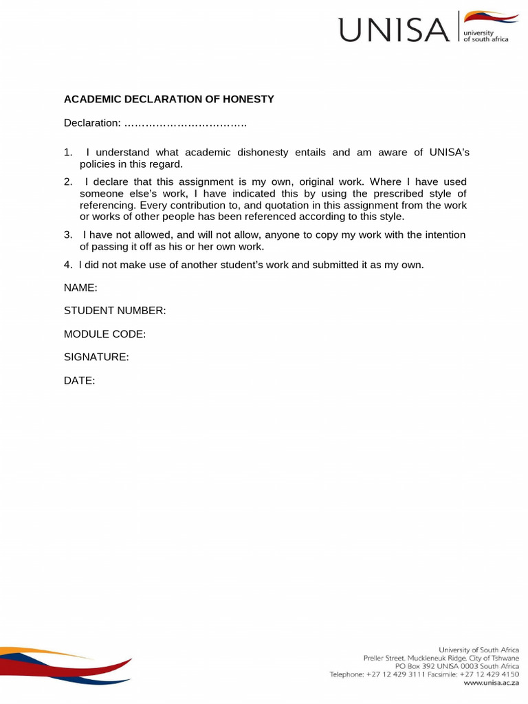 Academic Honesty Declaration Form | PDF
