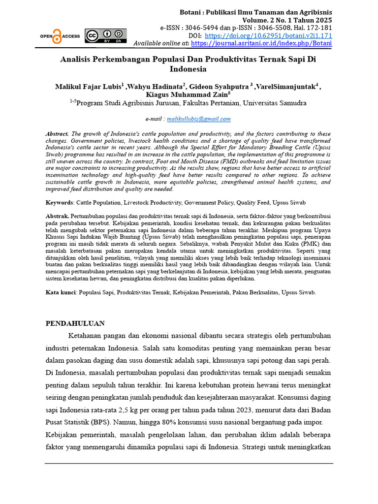 Analisis Populasi dan Produktivitas Sapi | PDF