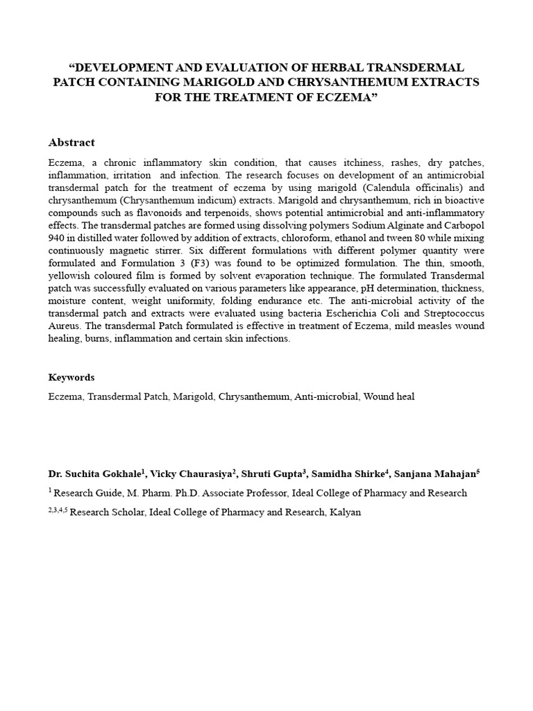 Eczema Healing Transdermal Patch - Research Paper | PDF | Dermatitis ...