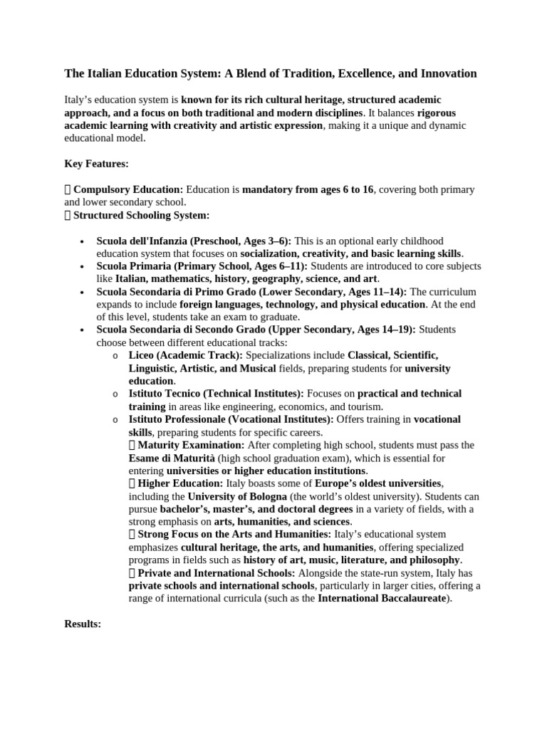 Overview of Italy's Education System | PDF | Educational Stages