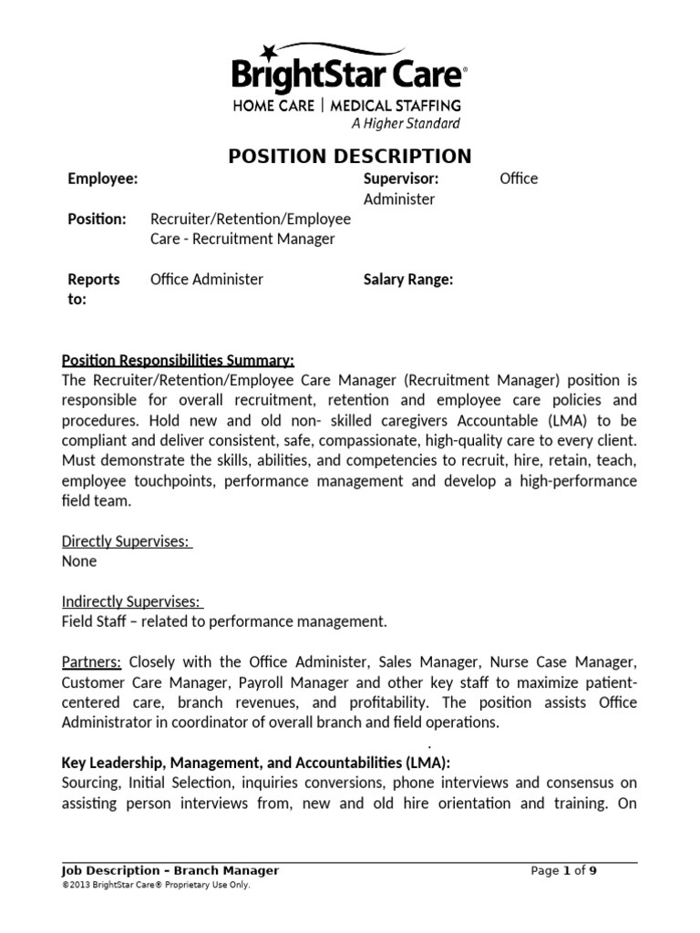 Susan W. Brightstar Recruitment Manager Job Description 03112025 | PDF ...