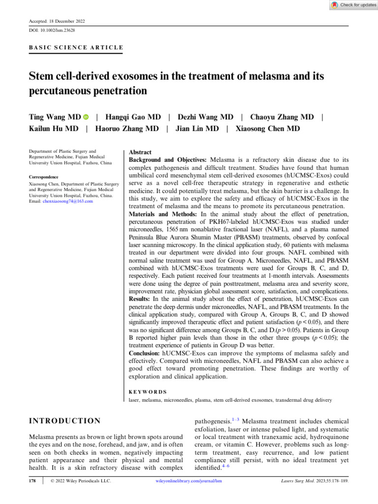 Exosome Therapy for Melasma Treatment | PDF | Health Sciences ...