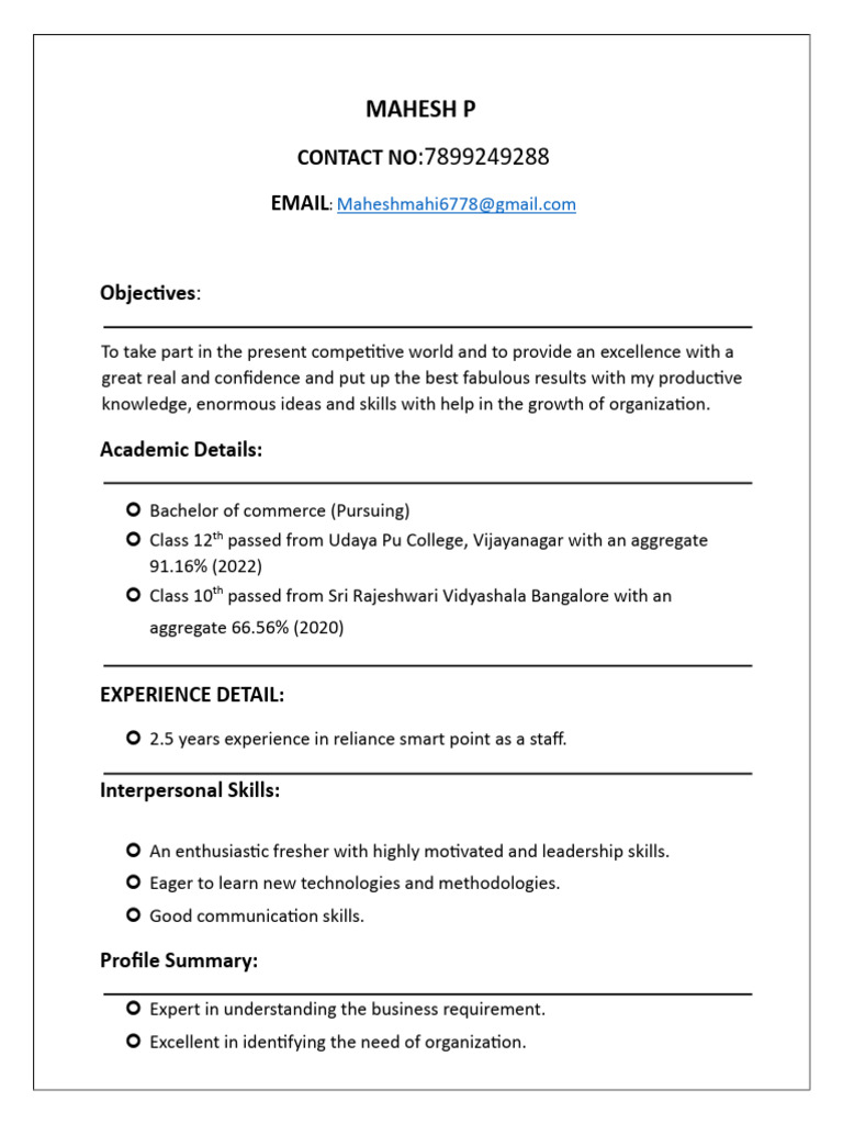 RESUME MAHESH P (1) (1) | PDF