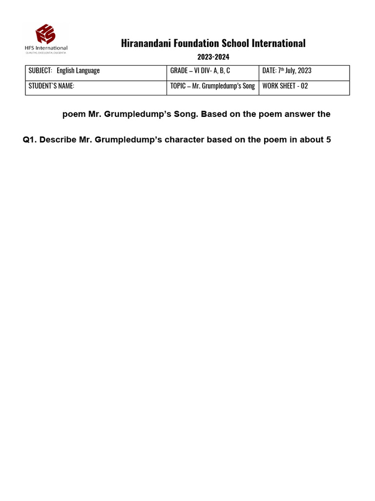 Hiranandani Foundation School International | PDF