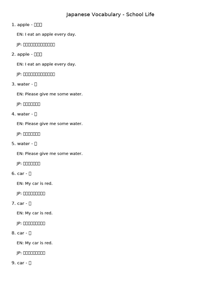 Japanese Vocab School Life | PDF