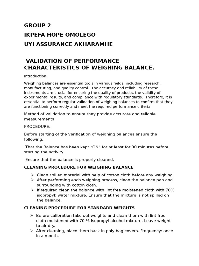 Weighing Balance Validation Guidelines | PDF | Standard Deviation ...