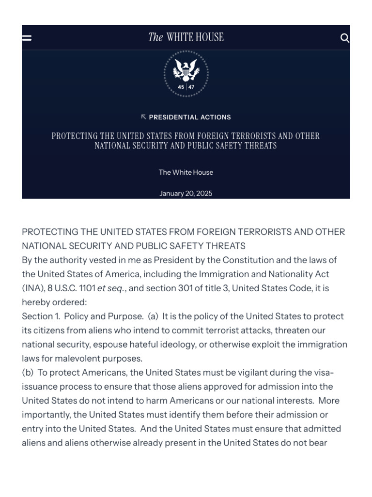 Protecting The United States From Foreign Terrorists And Other National ...