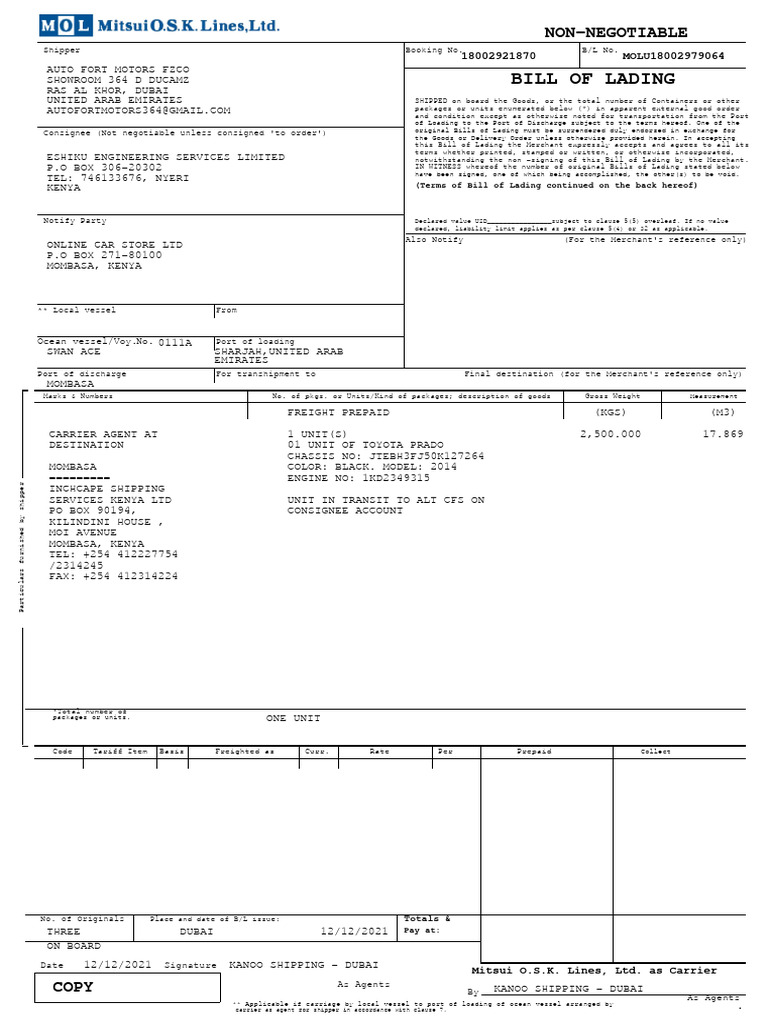 BLBLC01_BL Print_18002979064_211213090242 (1) | PDF | Bill Of Lading ...
