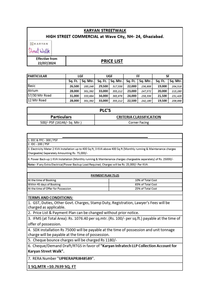 KSW Price List Updated On 22.07.2024 | PDF | Payments