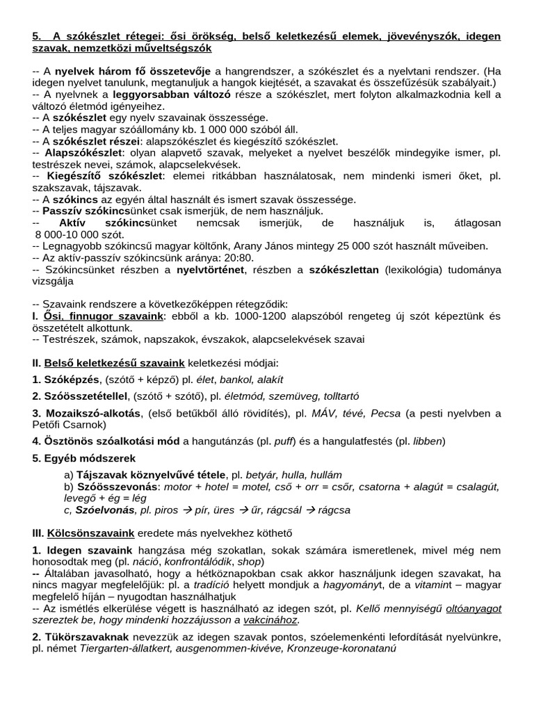 Nyelvtan 5 Tétel - 2025 | PDF