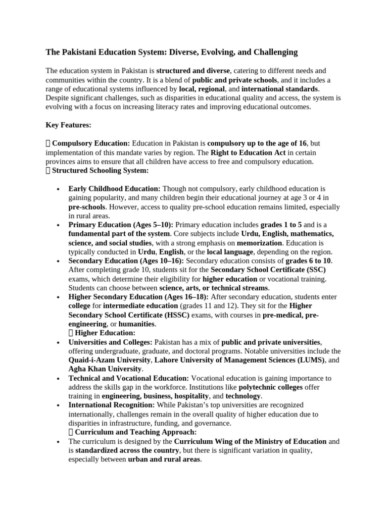 The Pakistani Education System | PDF | Secondary Education ...