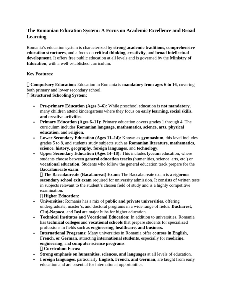 The Romanian Education System | PDF | Educational Stages