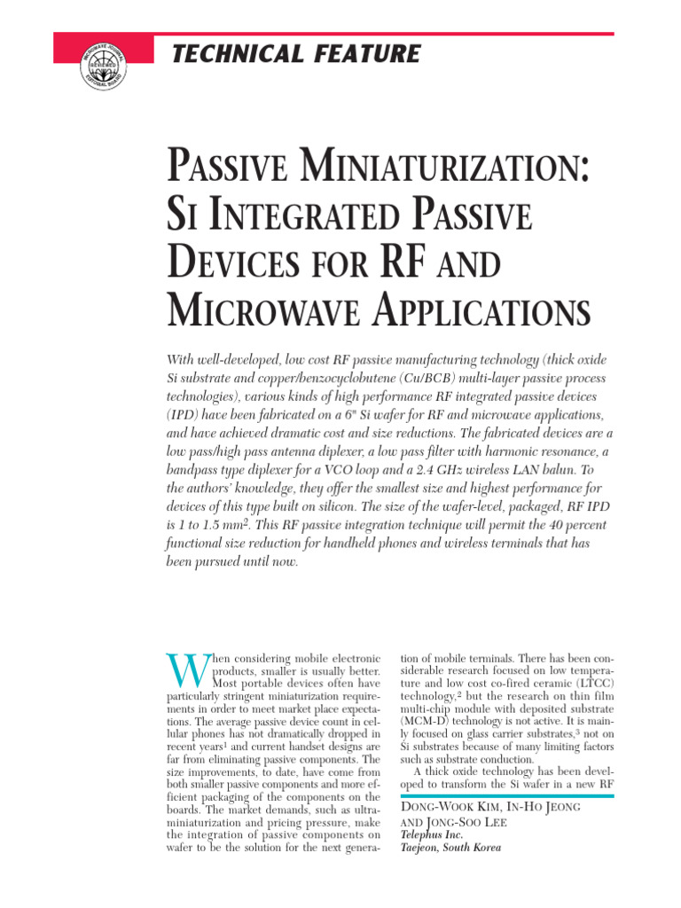 (MWJ0211) Passive Miniaturization - Si Integrated Passive Devices For ...