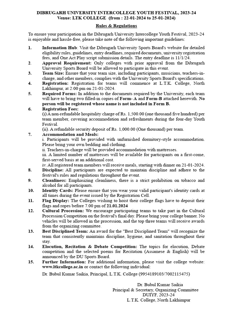 Youth Festival Rules 2024 | PDF