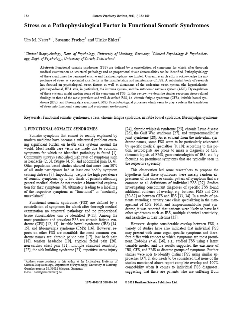 Stress as a Pathophysiological Factor in Functional Somatic Syndromes ...