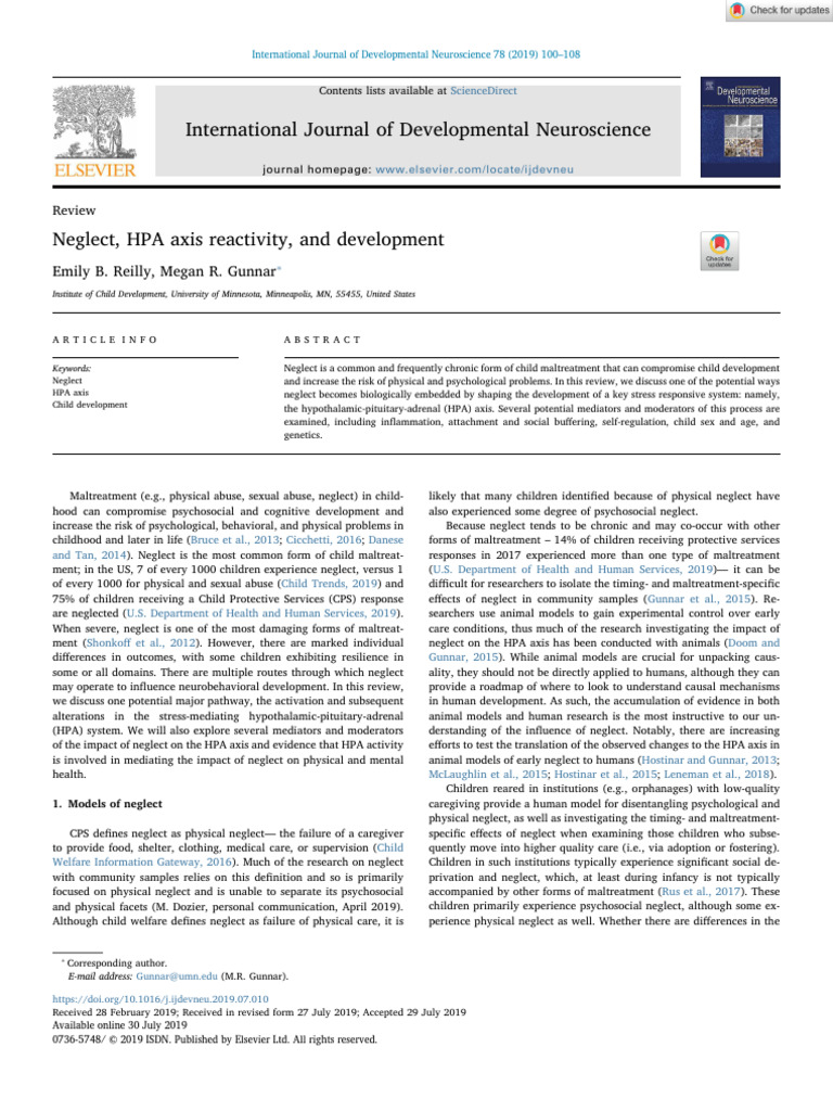 Neglect and HPA Axis Development Insights | PDF