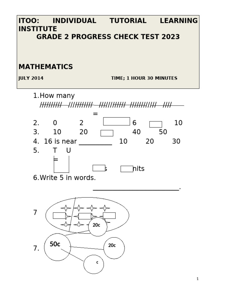 Itoo Maths Grade 2 Test | PDF