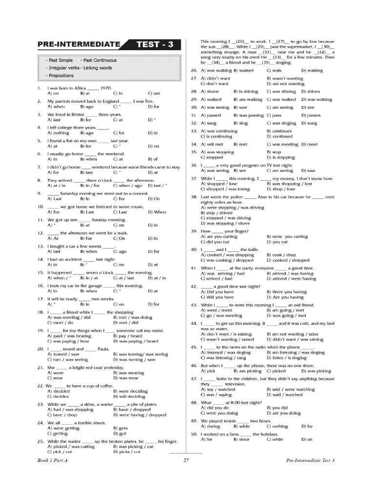 UNIT 3.2 - Past Cont - TEST - Homework | PDF
