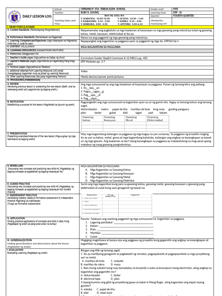 Daily Lesson Log: (Layunin) | PDF