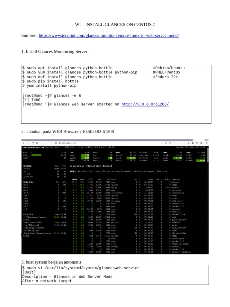 WI - Install GLANCES WEB SERVER CENTOS 7 | PDF