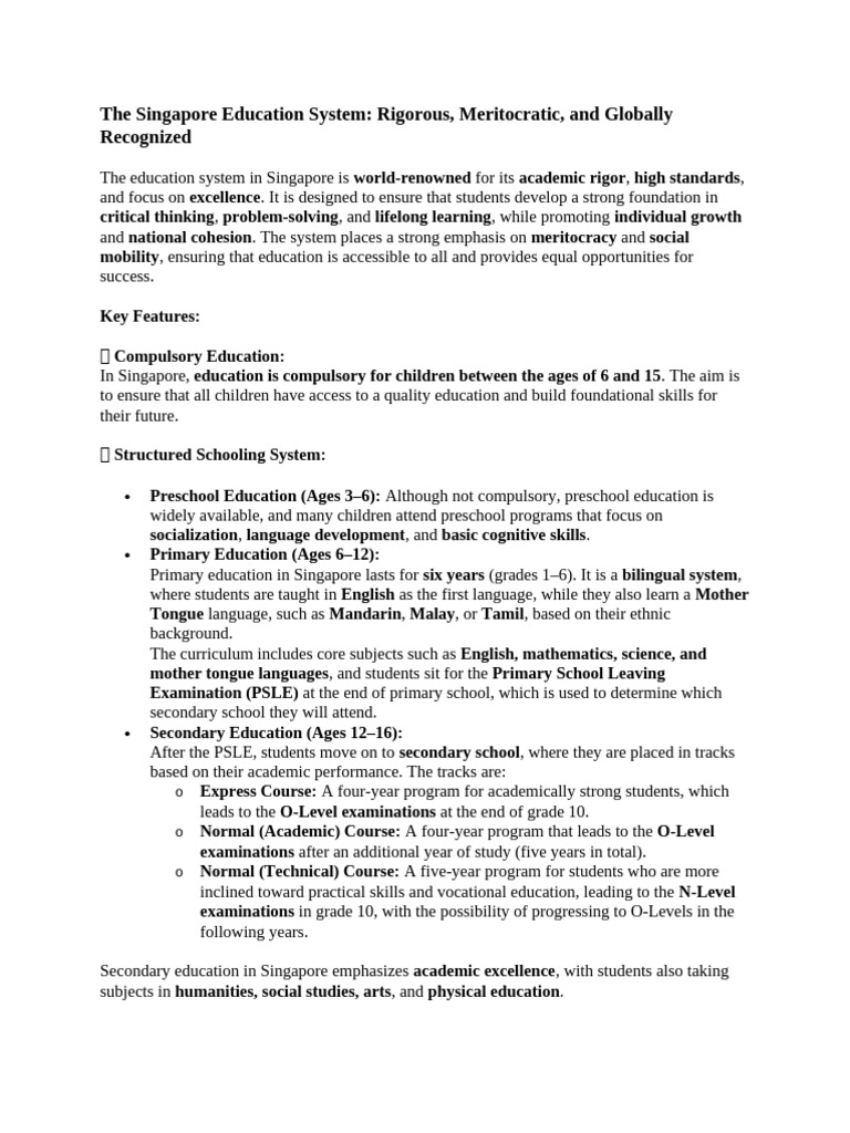 Overview of Singapore's Education System | PDF | Educational Stages