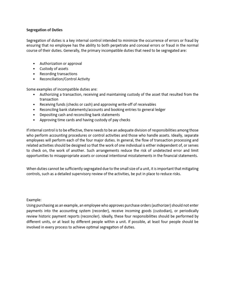 Effective Segregation of Duties Explained | PDF