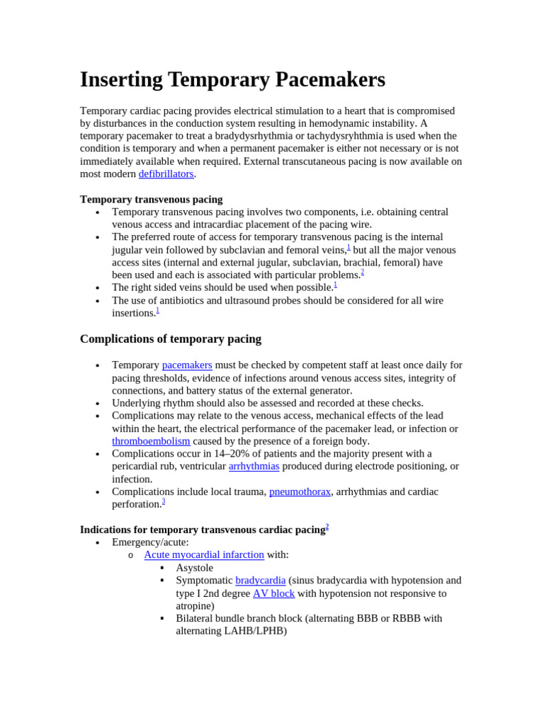 Inserting Temporary Pacemakers | PDF | Artificial Cardiac Pacemaker | Heart