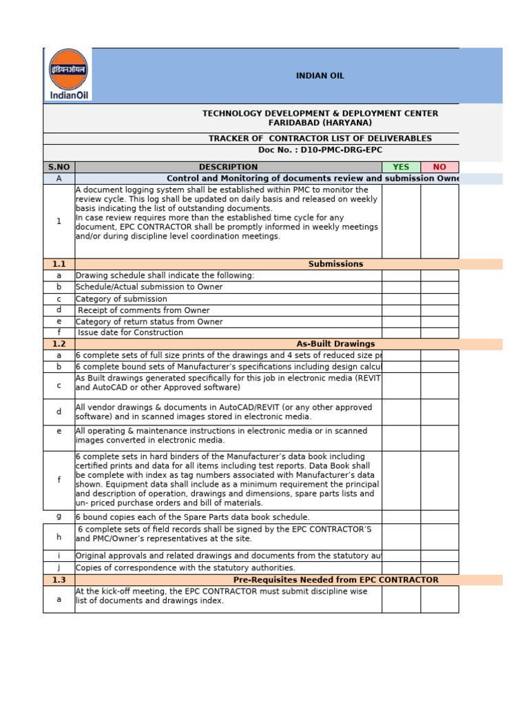 A 4 Contractor List of Deliverables - (D10-Pmc-Drg-Epc) | PDF | Specification (Technical ...
