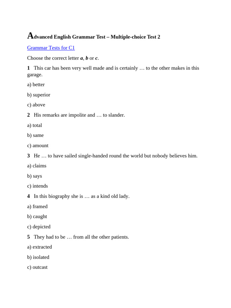 Advanced English Grammar Test2 | PDF