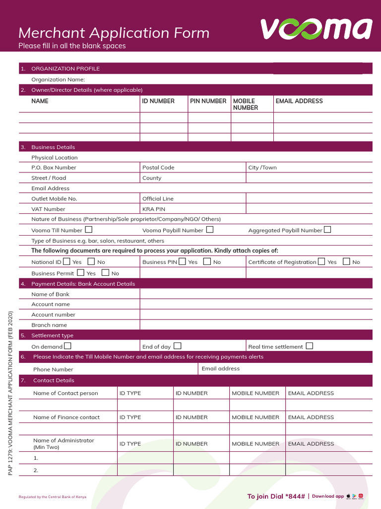 Vooma Paybill Application Form | PDF | Business | Mobile Phones