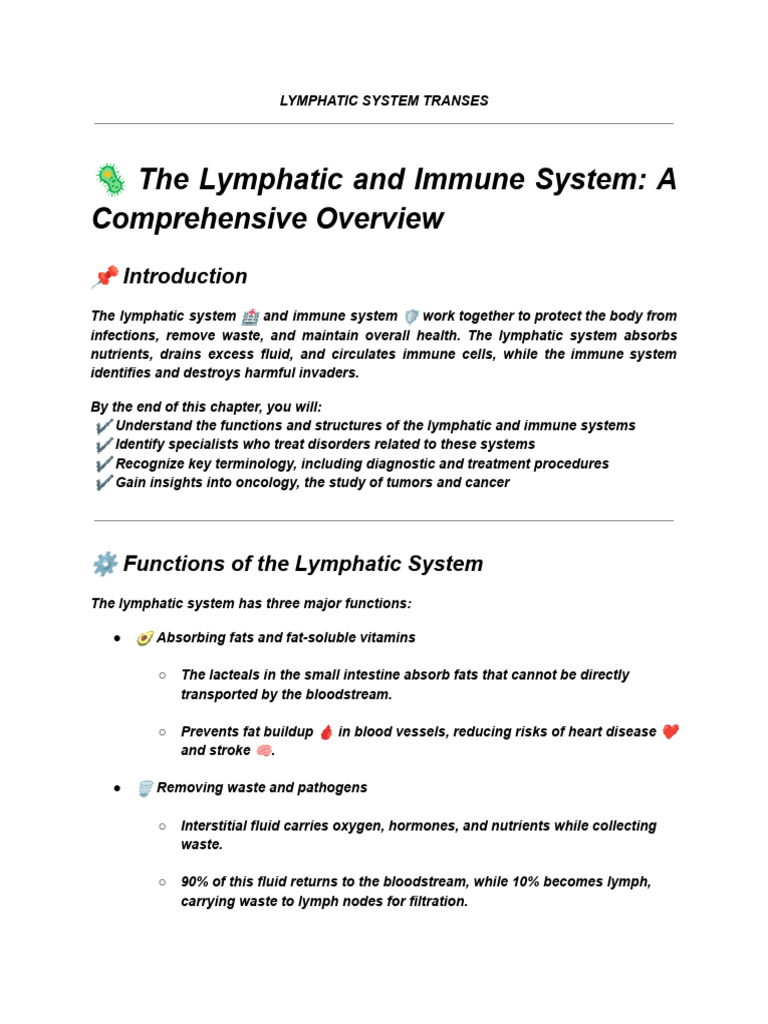 Lymphatic System Transes | PDF | Lymph | Lymphatic System