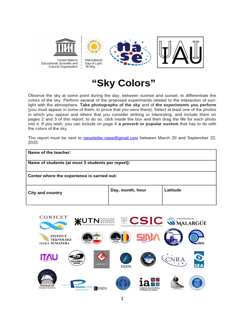 Report Template For Sky Colors NASE Unesco School Project | PDF
