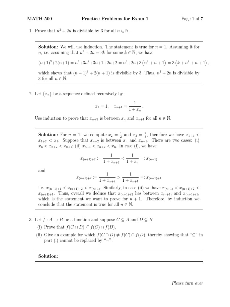 Practice Problems Exam 1 Sols | PDF | Mathematics | Mathematical Logic
