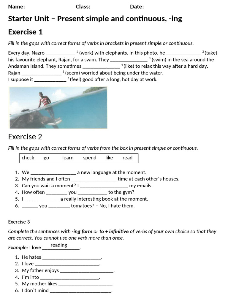 Starter Unit - Present Simple and Continous, - Ing | PDF