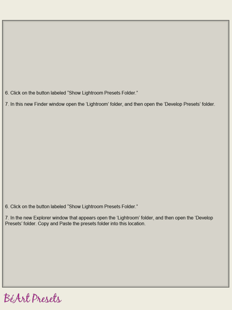BeArt Lightroom Presets Installation Guide | PDF
