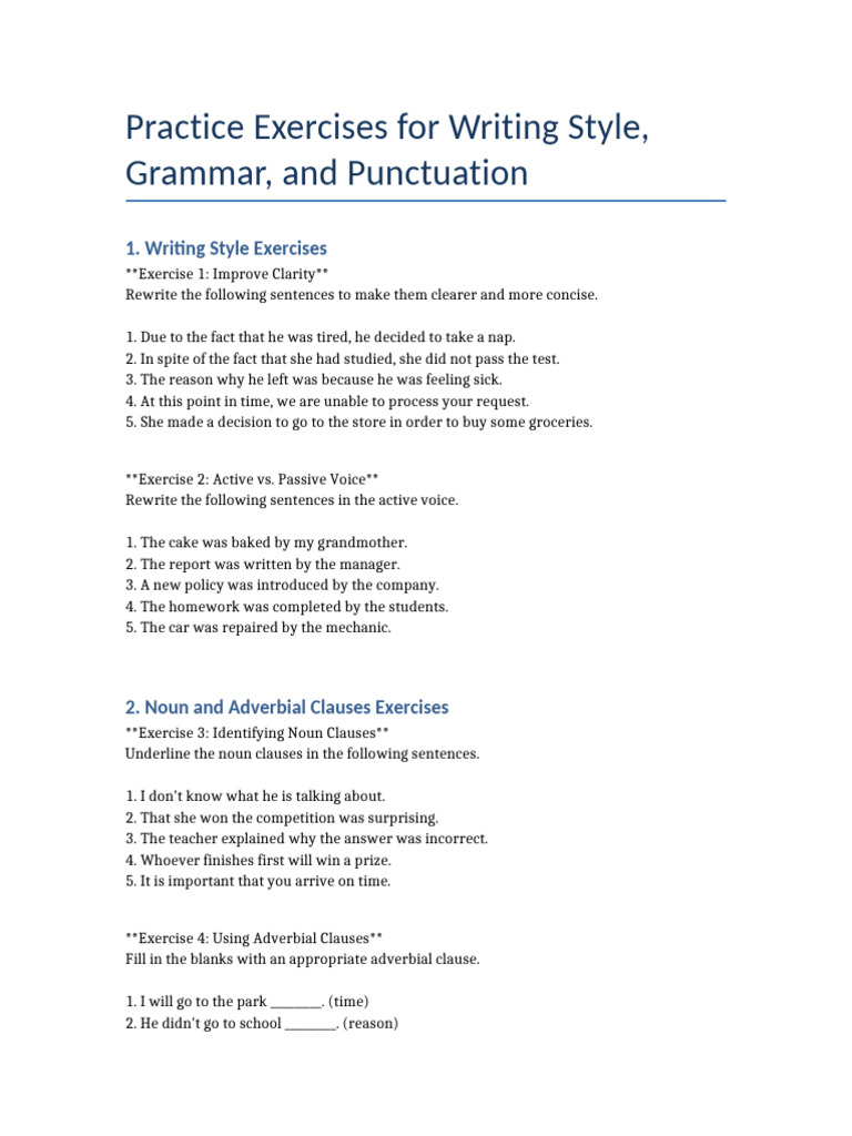 Practice_Exercises_Writing_Grammar | PDF | Clause | Linguistics