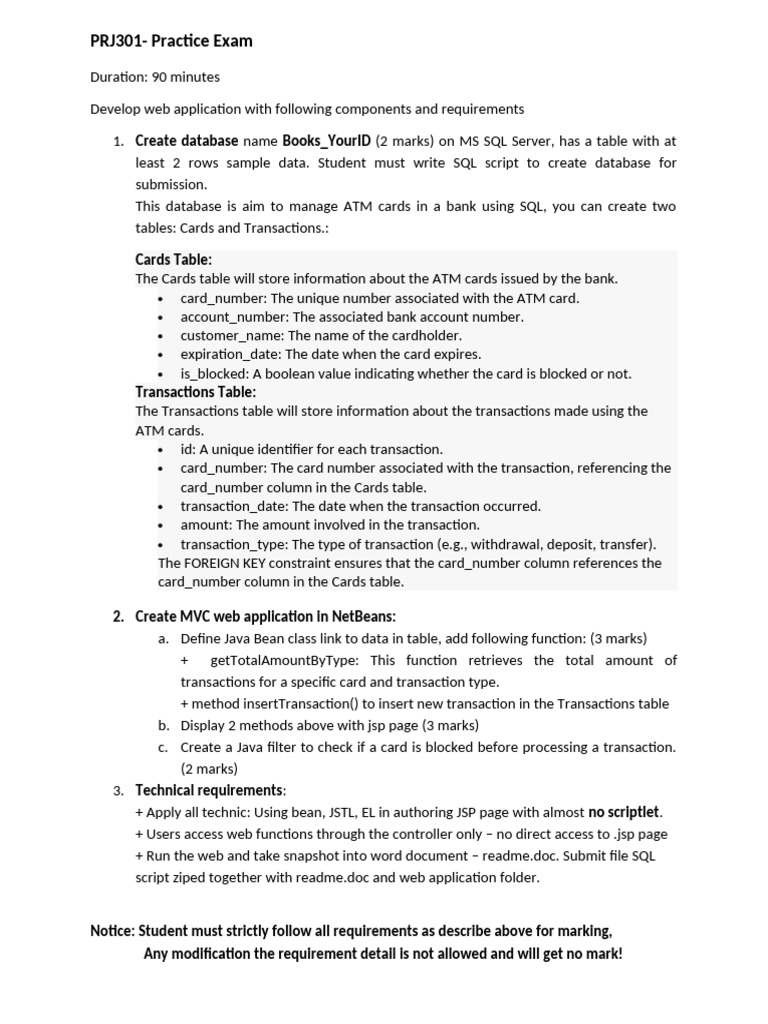 PRJ301 PracticalExam FALL25 SE18D03 | PDF | Database Transaction ...