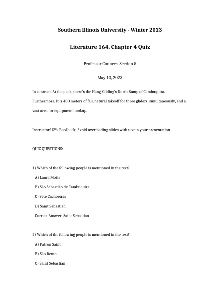 Literature 164 Chapter 4 Quiz | PDF